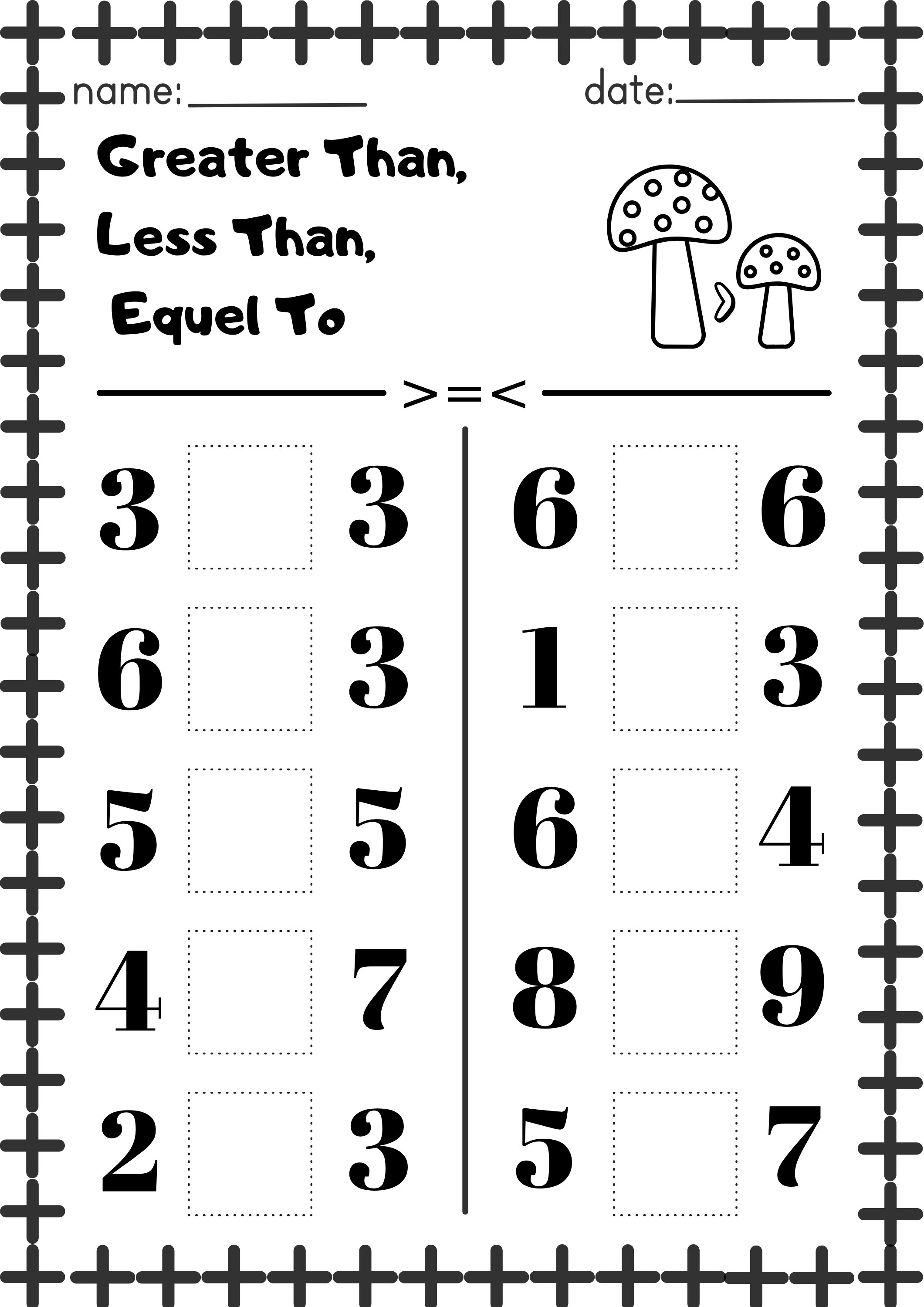 10 Pages Printable Mats /greater Than Less Than Equel To/math Worksheet ...