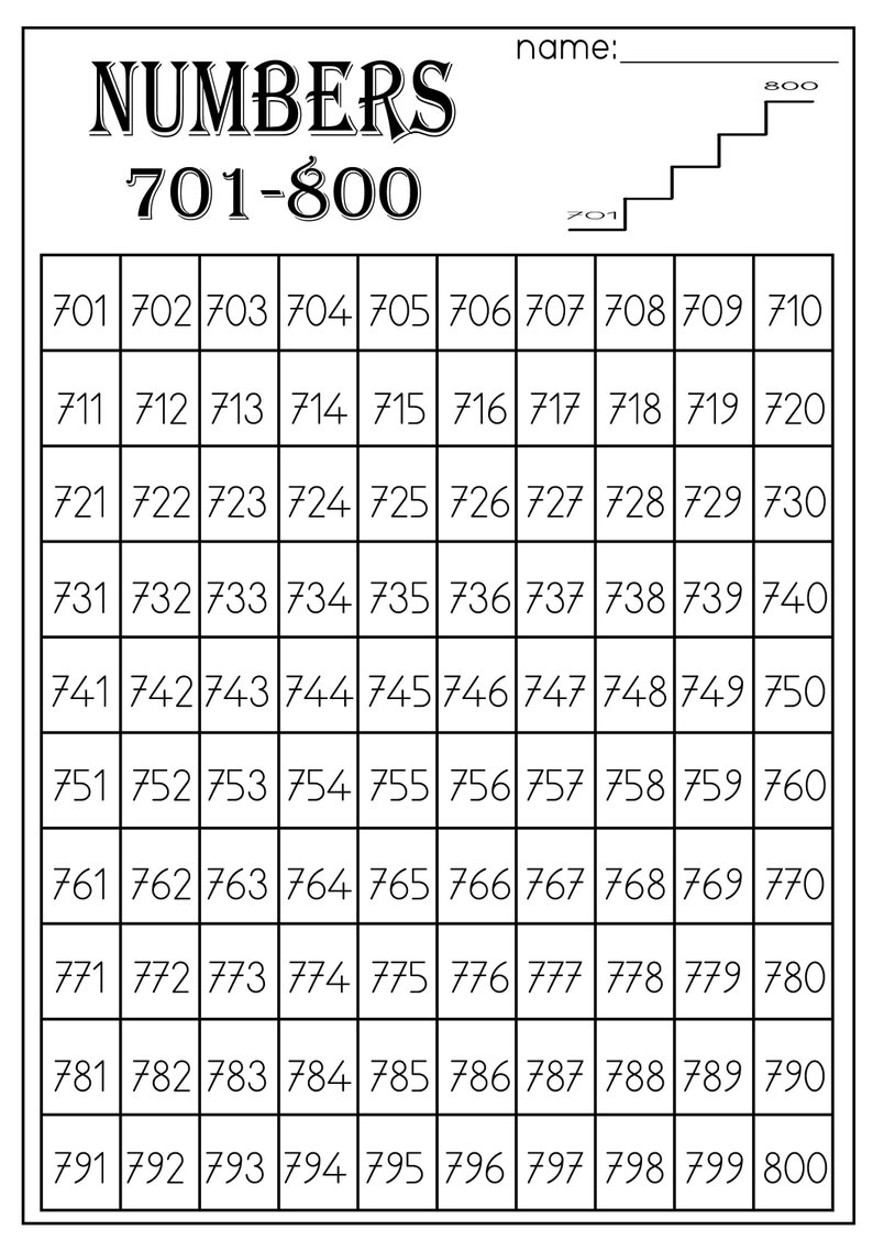 1-1000 Numbers Printable 10 Pages Worksheet - Etsy