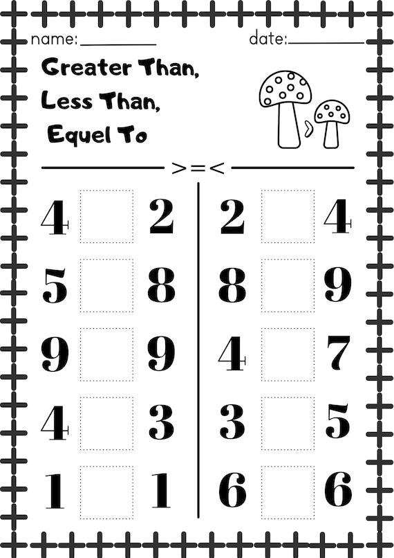 Greater Than Less Than Or Equal To Worksheets 2nd Grade Math
