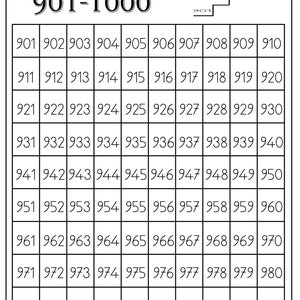 1-1000 Numbers Printable 10 Pages Worksheet - Etsy