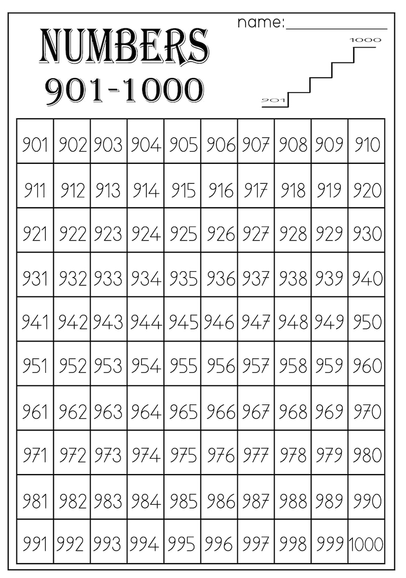 1-1000 Numbers Printable 10 Pages Worksheet - Etsy