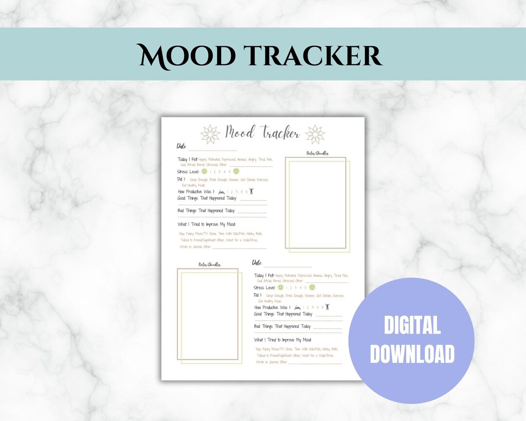 Mood Tracker, Mental Health PDF Printable, Mood Monitoring Digital ...