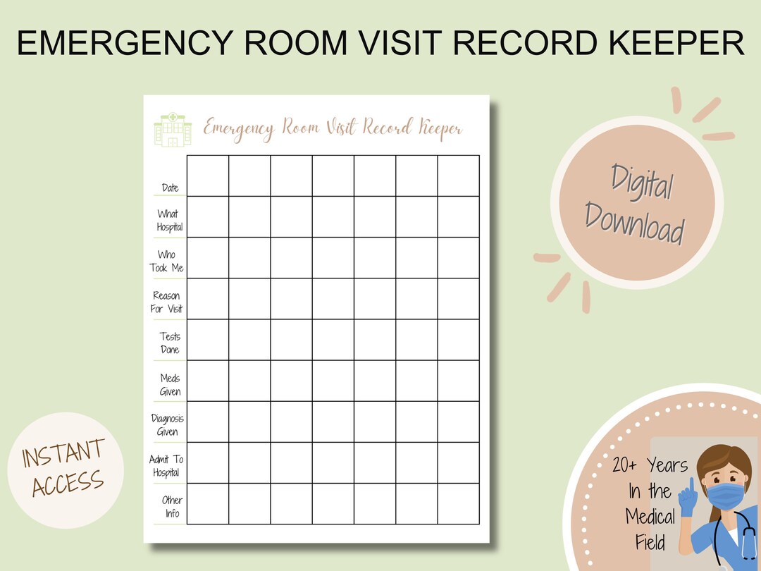 Emergency Room Visit Record Keeper, Medical Record Tracker, Hospital ...