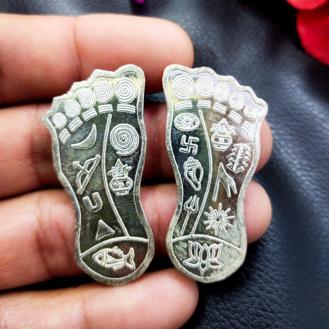 Pure Silver Laxmi Devi Charan Paduka, Altar Tools, 925 Silver Footprint ...