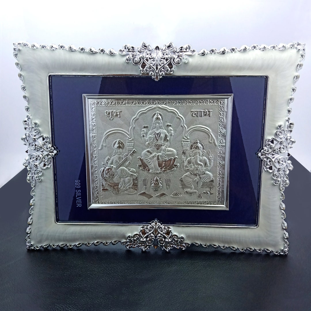 Pure Silver Laxmi Ganesh Saraswati Photo Frame Handmade Silver Ganesh ...