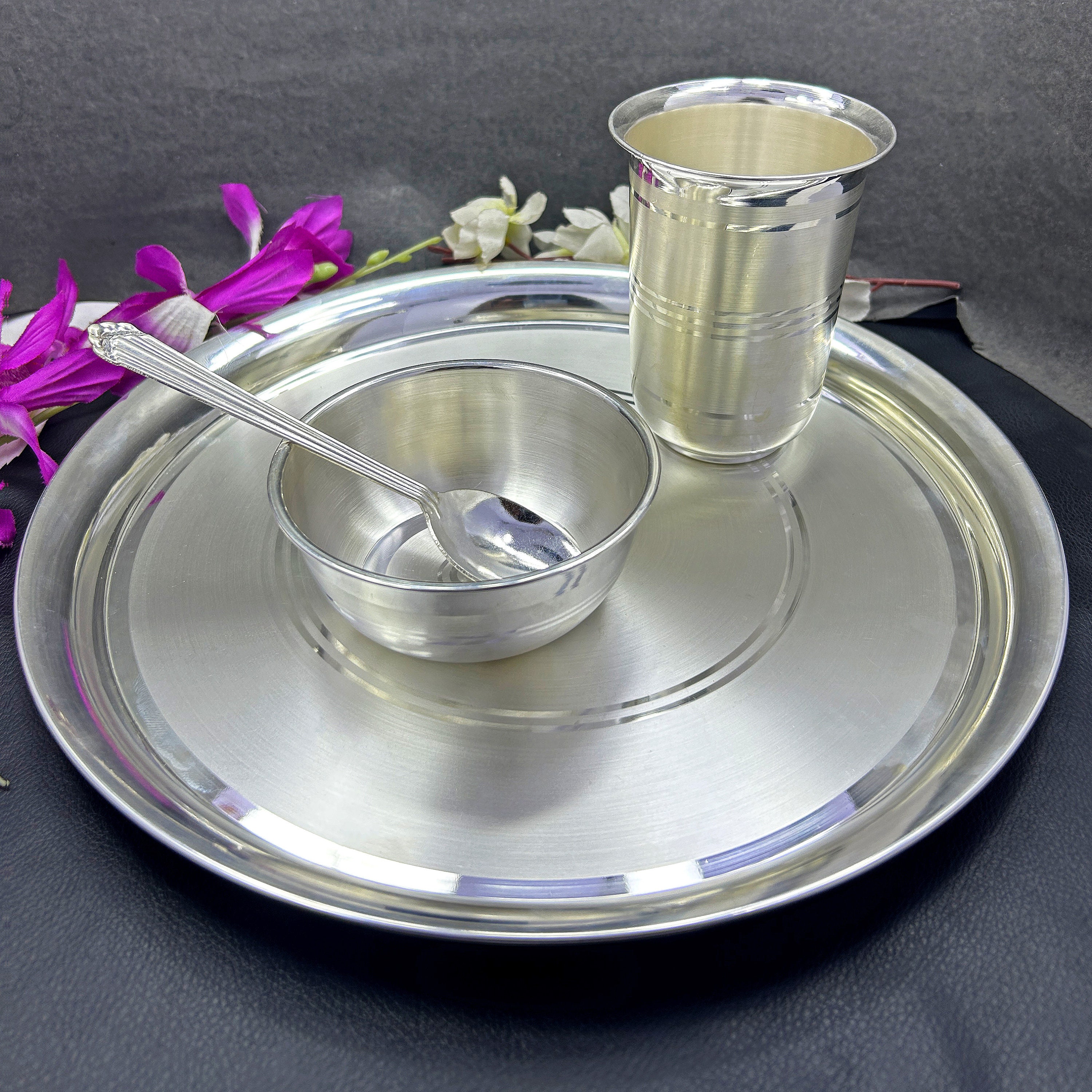 11 Size Premium Silver Dinner Set / Thali Set, Pure Silver Utensils Set ...