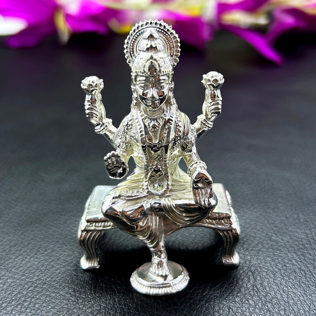 Pure Silver Goddess Laxmi Idol, Solid Silver Goddess Statue, Silver ...
