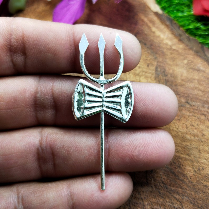 Silver Lord Shivas Trishul Trident With Damru, Sterling Silver Trishul ...
