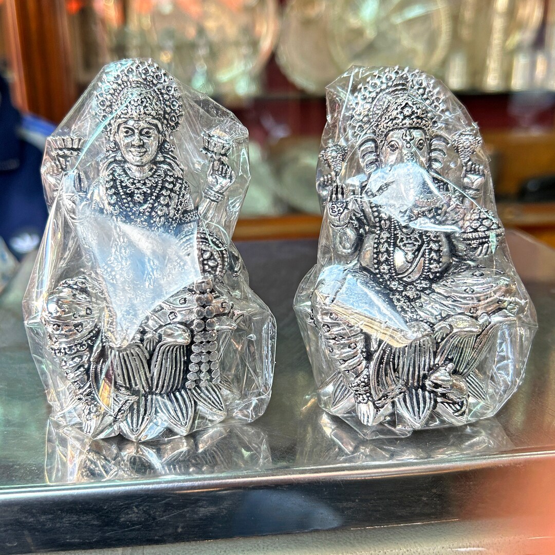 Solid Silver Goddess Laxmi Ganesh Statue Idols, Handcrafted Silver Art ...