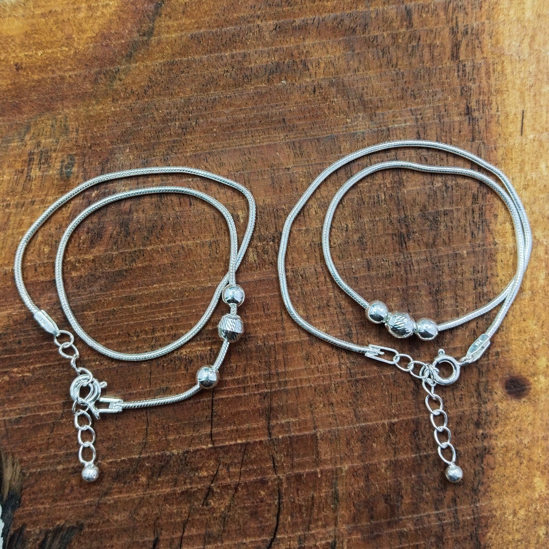 Silver Ankle Chain, Sterling Silver Ball Anklet, Handmade Ankle ...