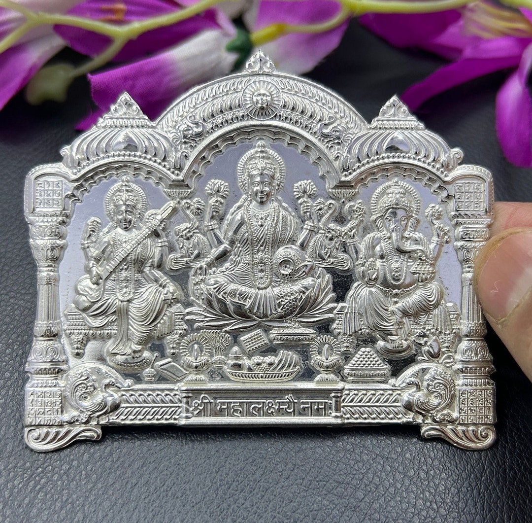 Pure Silver Laxmi Ganesh Saraswati Yantra Pana Diwali Panna, Mahalaxmi ...