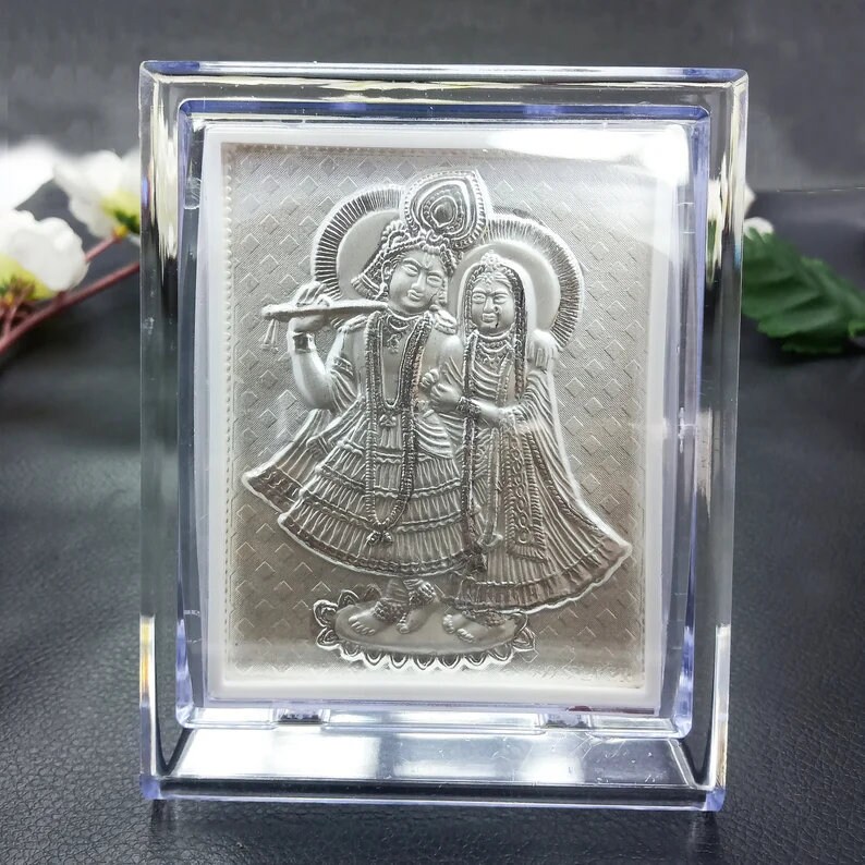 999 Pure Silver Radha Krishna Photo Frame, Silver Metal Photo Frame ...