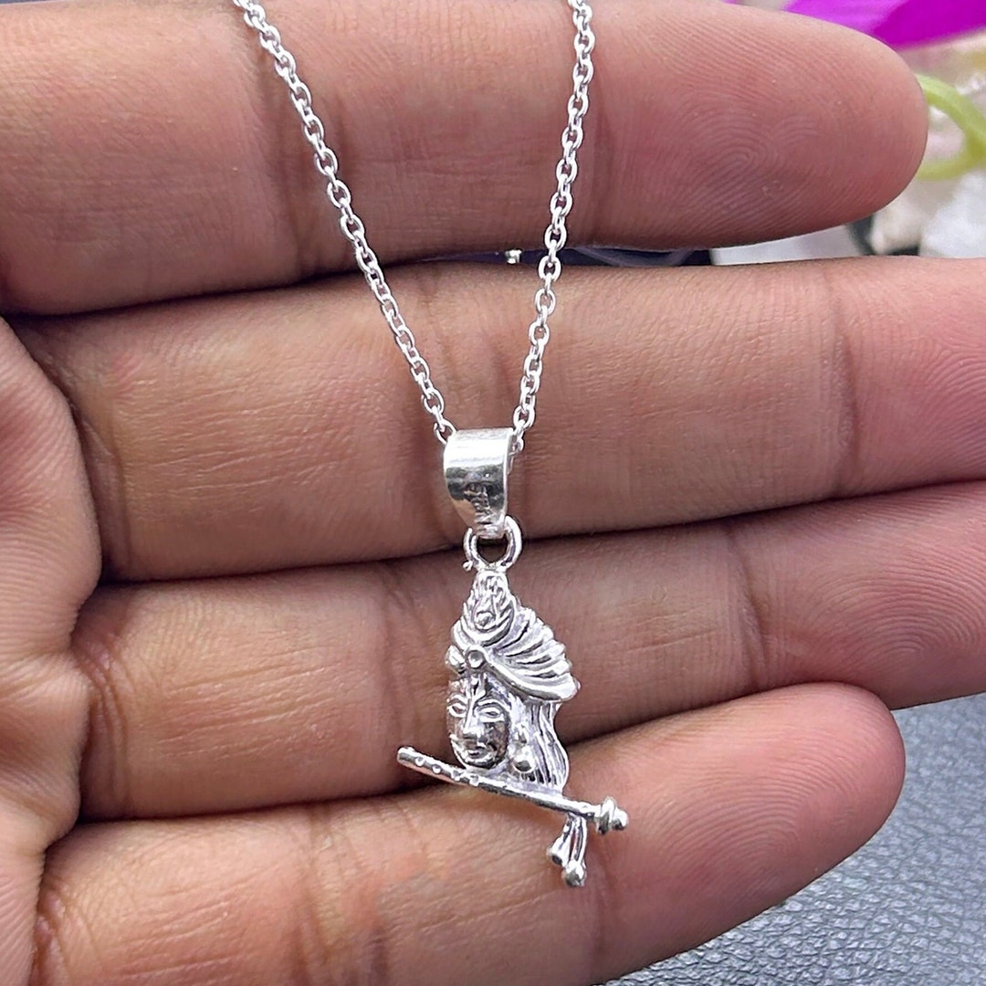 925 Sterling Silver God Krishna With Flute Pendant Divine Krishna ...