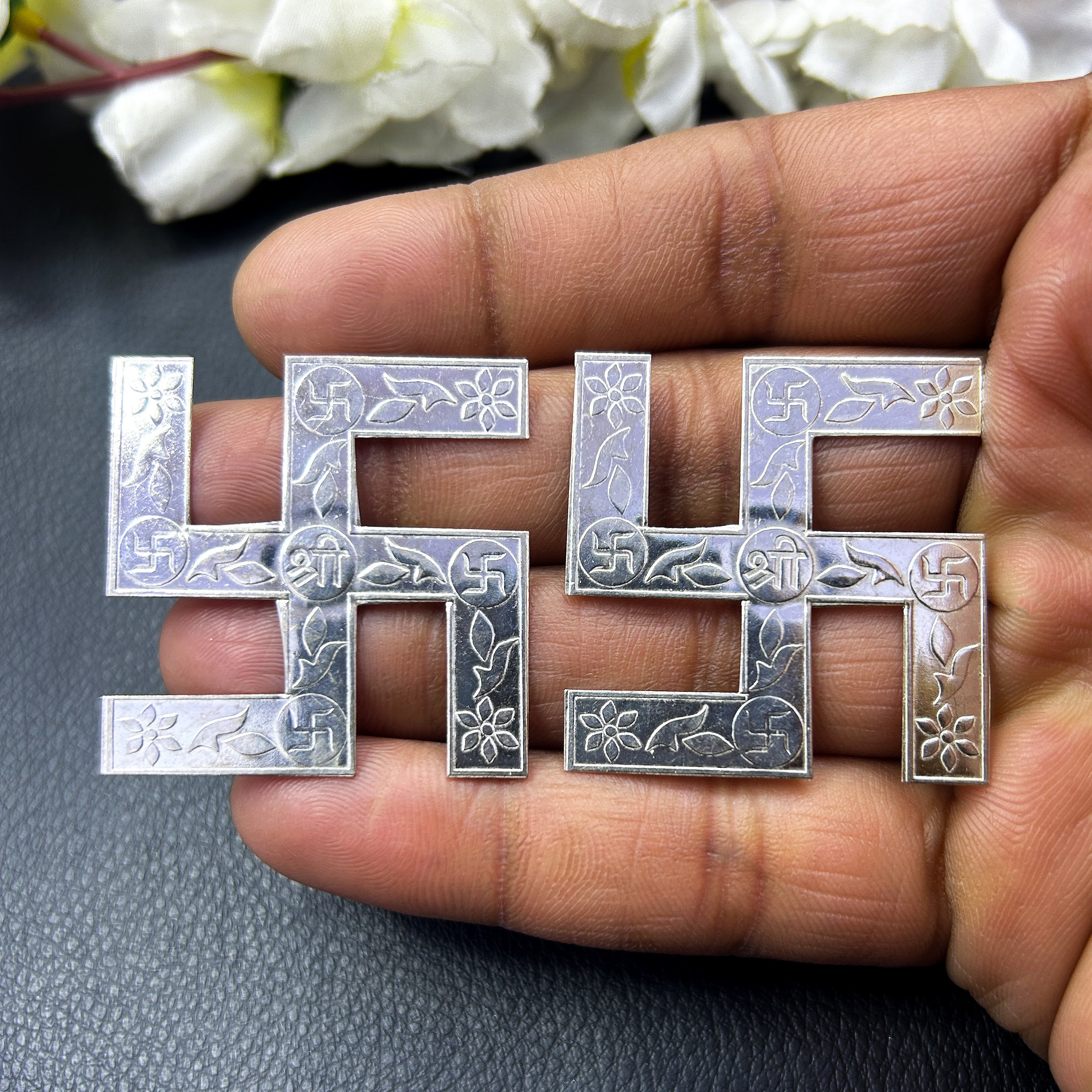 Pure Silver Hindu Spiritual Swastik Pair Home Temple Decoration ...