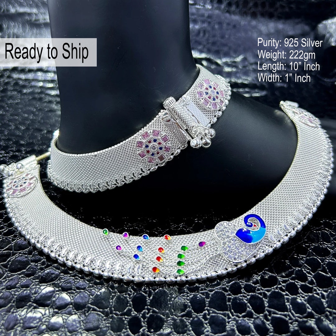 Pure Silver Anklet, Best Brides Ankle Jewelry, Heavy Bridal Screw Payal ...