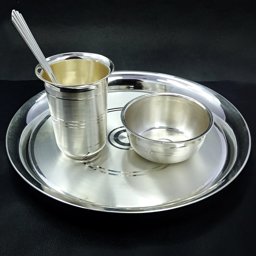 10 Inch 999 Pure Silver Handmade Dinner Set, Silver Plate, Bowls, Glass ...