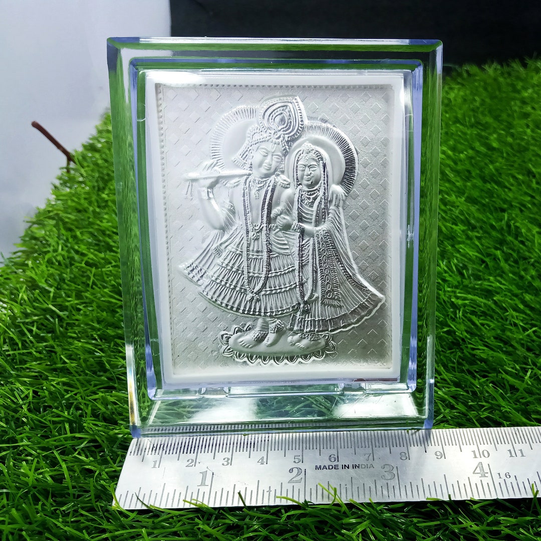 999 Pure Silver Radha Krishna Photo Frame, Silver Metal Photo Frame ...