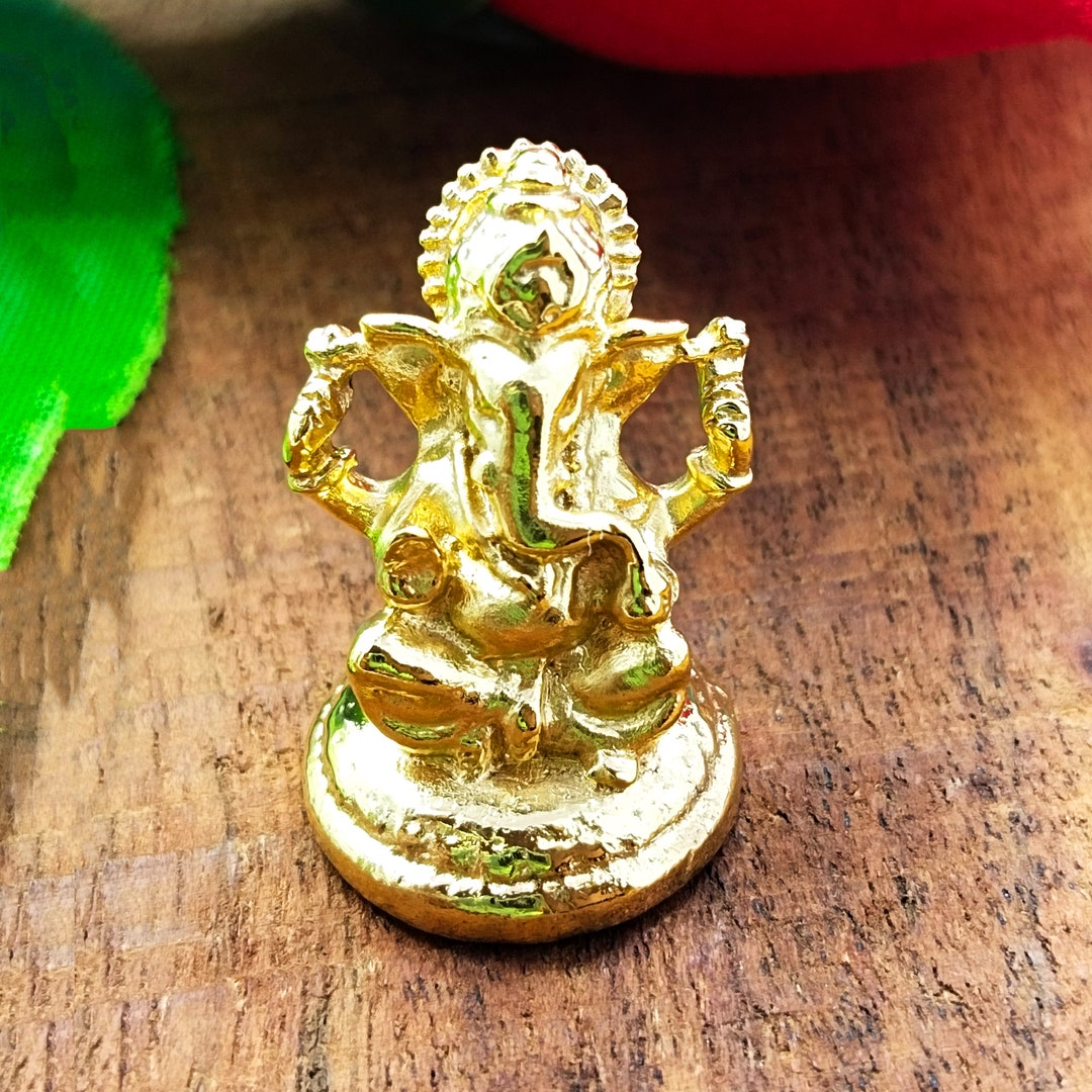 14k Yellow Gold Over Brass Indian God Ganesh Statue Idol Home Decor ...
