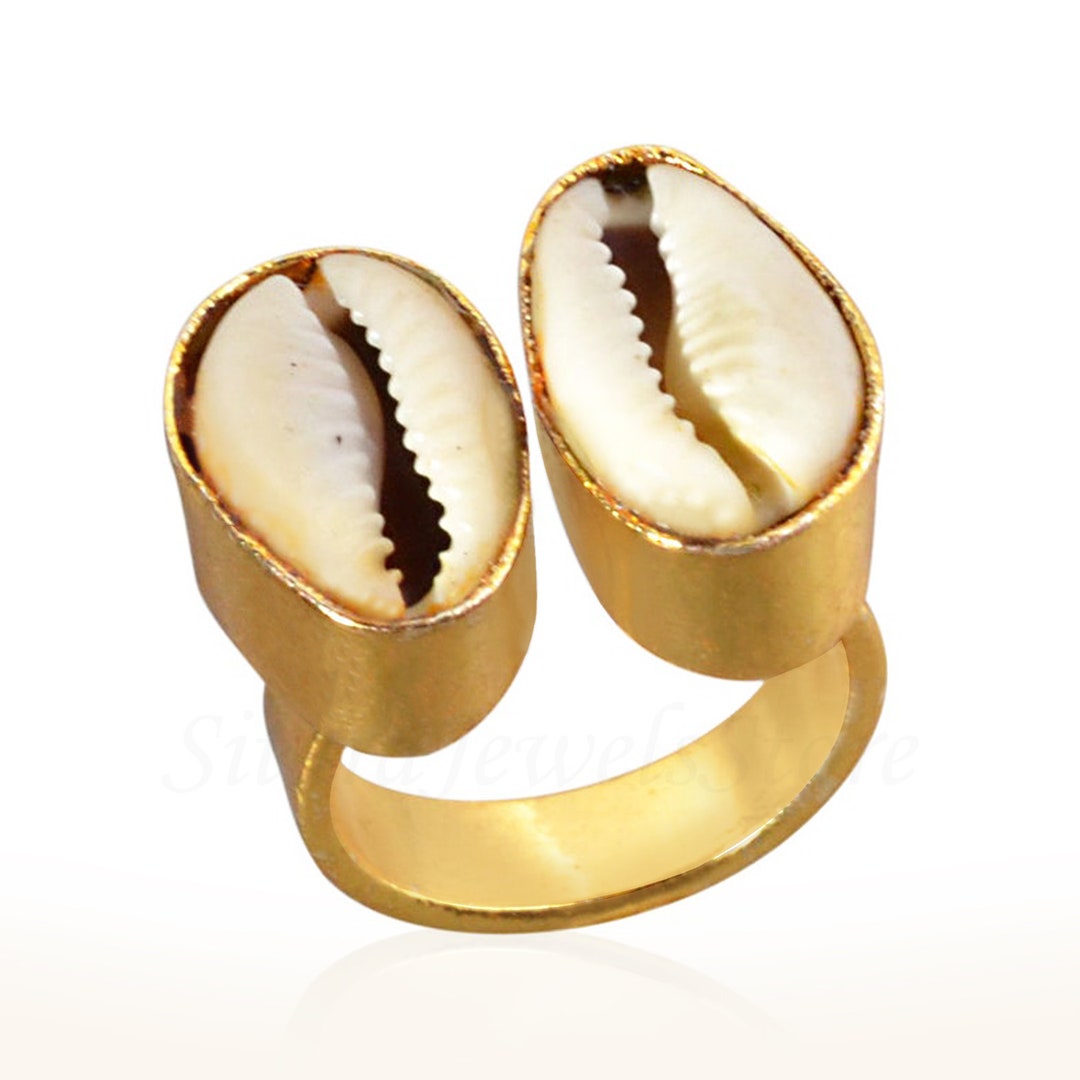 18K Gold Plated Cowrie Shell Ring, Sea Beach Lover Ring, Statement Boho ...