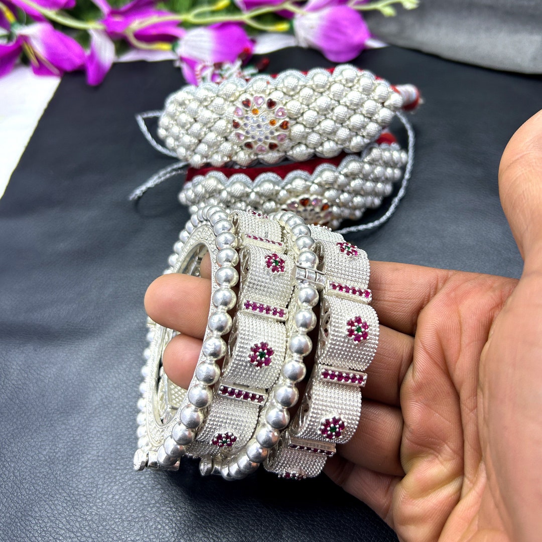 Sterling Silver Indian Traditional Bridal Set Puchi Rajasthani Ponchi ...