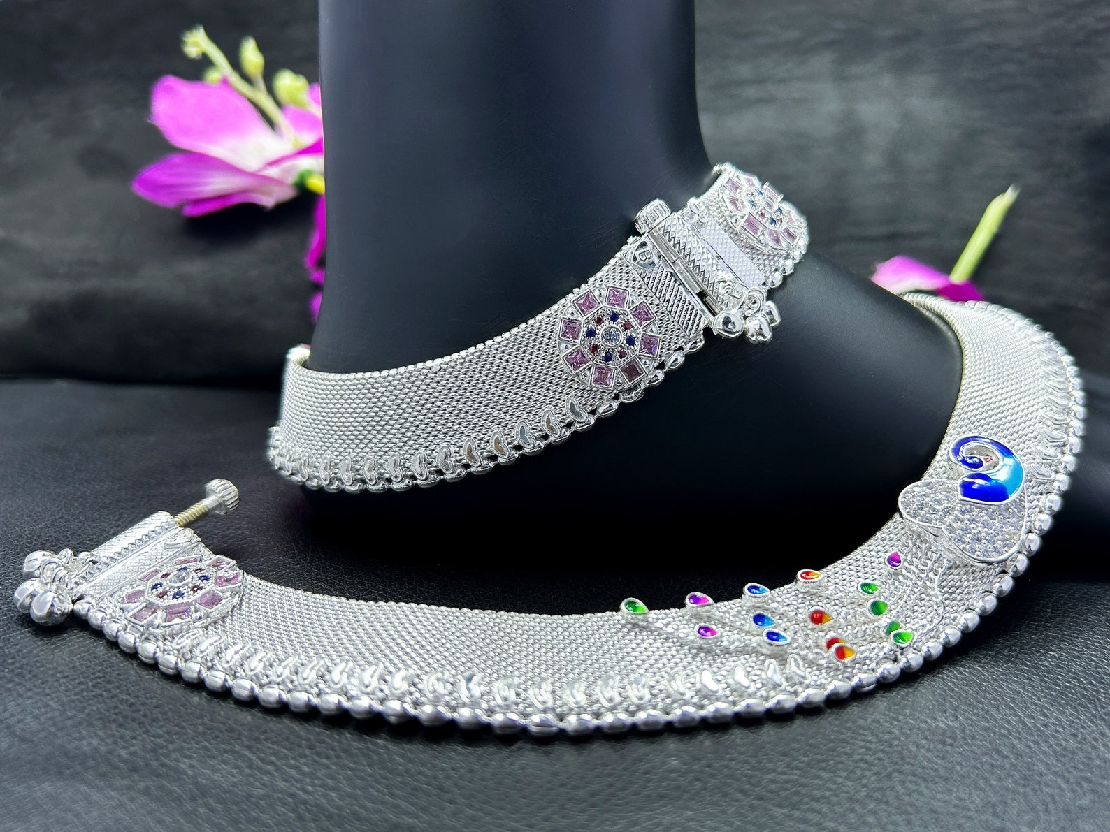 Pure Silver Anklet, Best Brides Ankle Jewelry, Heavy Bridal Screw Payal ...