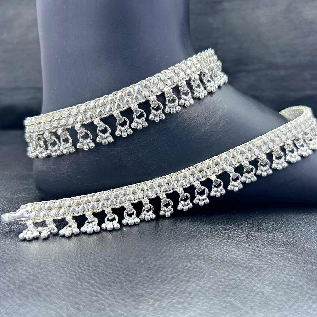 Indian Bridal Payal Pure Silver Anklet 103 Grams 10 Inches - Etsy