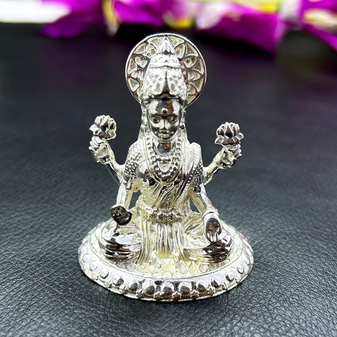 925 Sterling Silver Goddess Laxmi Statue, Divine Figurine, Solid Silver ...
