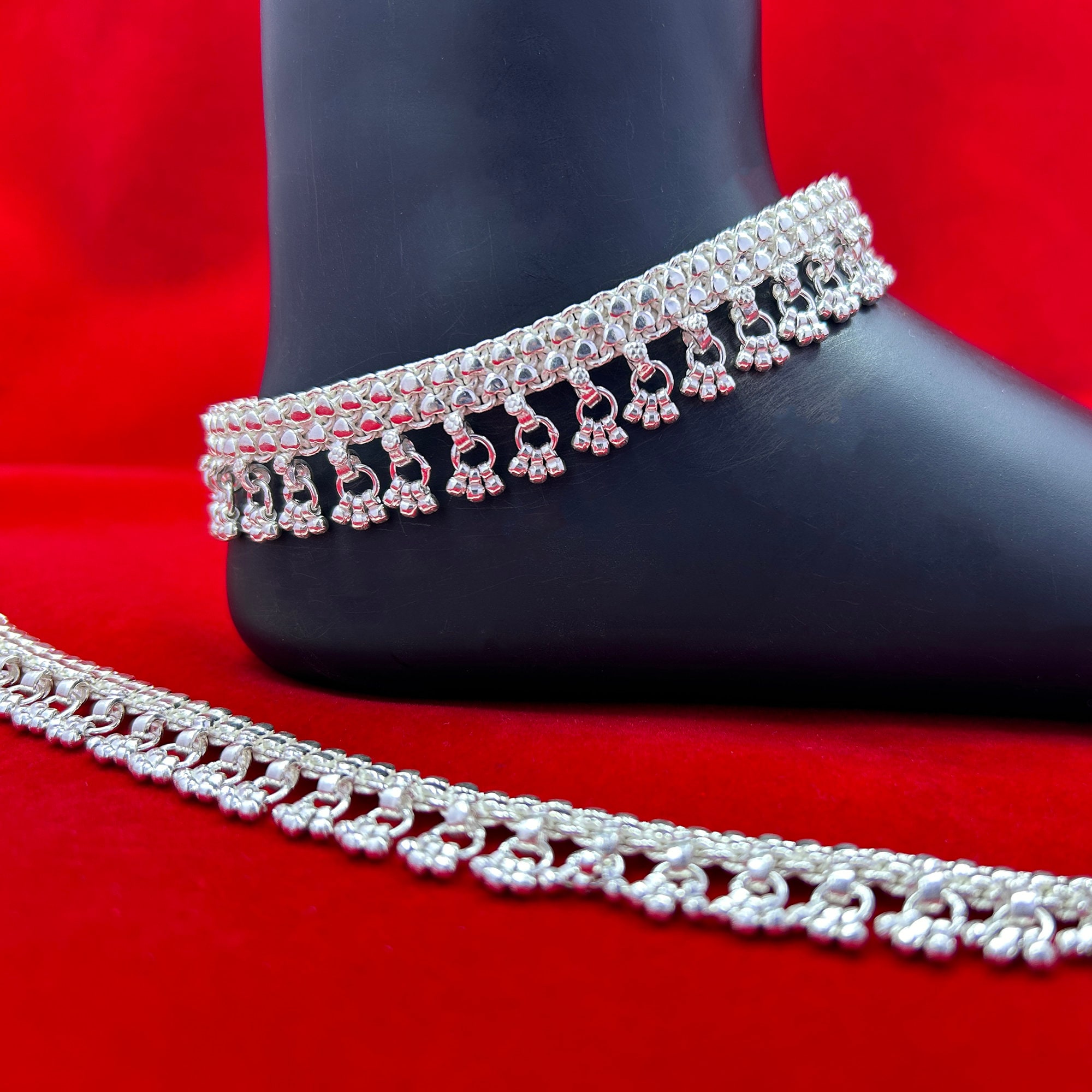 Indian Bridal Payal Pure Silver Anklet 103 Grams 10 Inches - Etsy