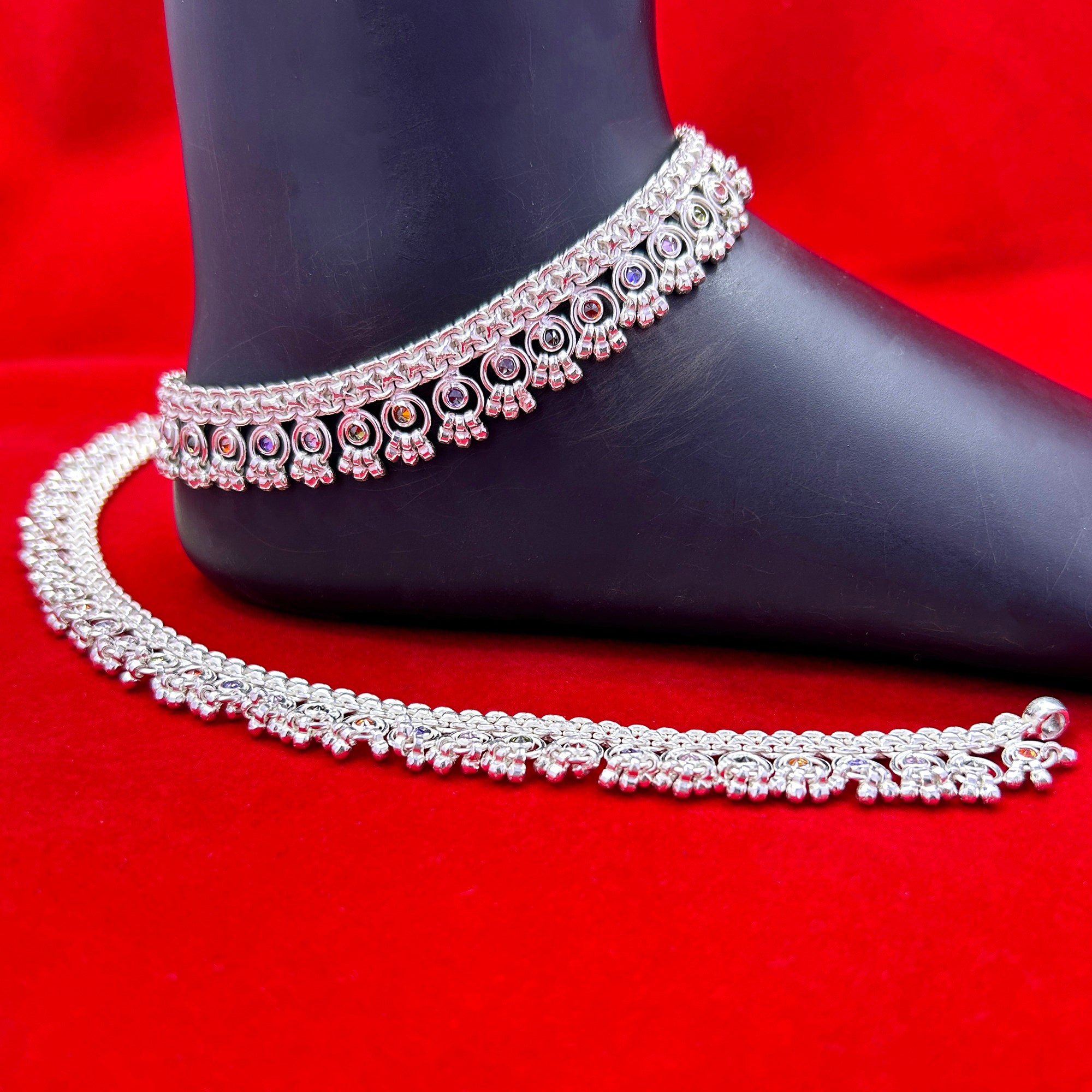 Indian Bridal Payal Pure Silver Anklet 84.25 Gram 10 Silver Traditional ...
