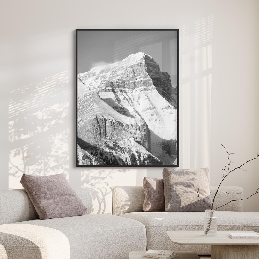 Rundle Mountain Digital Print, Printable Canmore Black & White ...