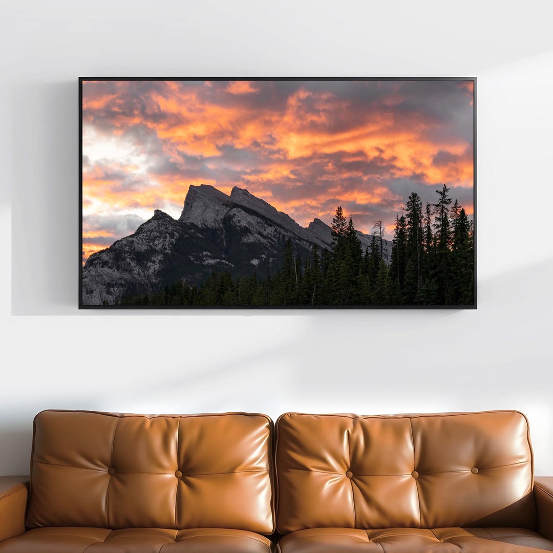 Rundle Mountain Panorama Digital Print, Mount Rundle, Rustic Wall Art ...