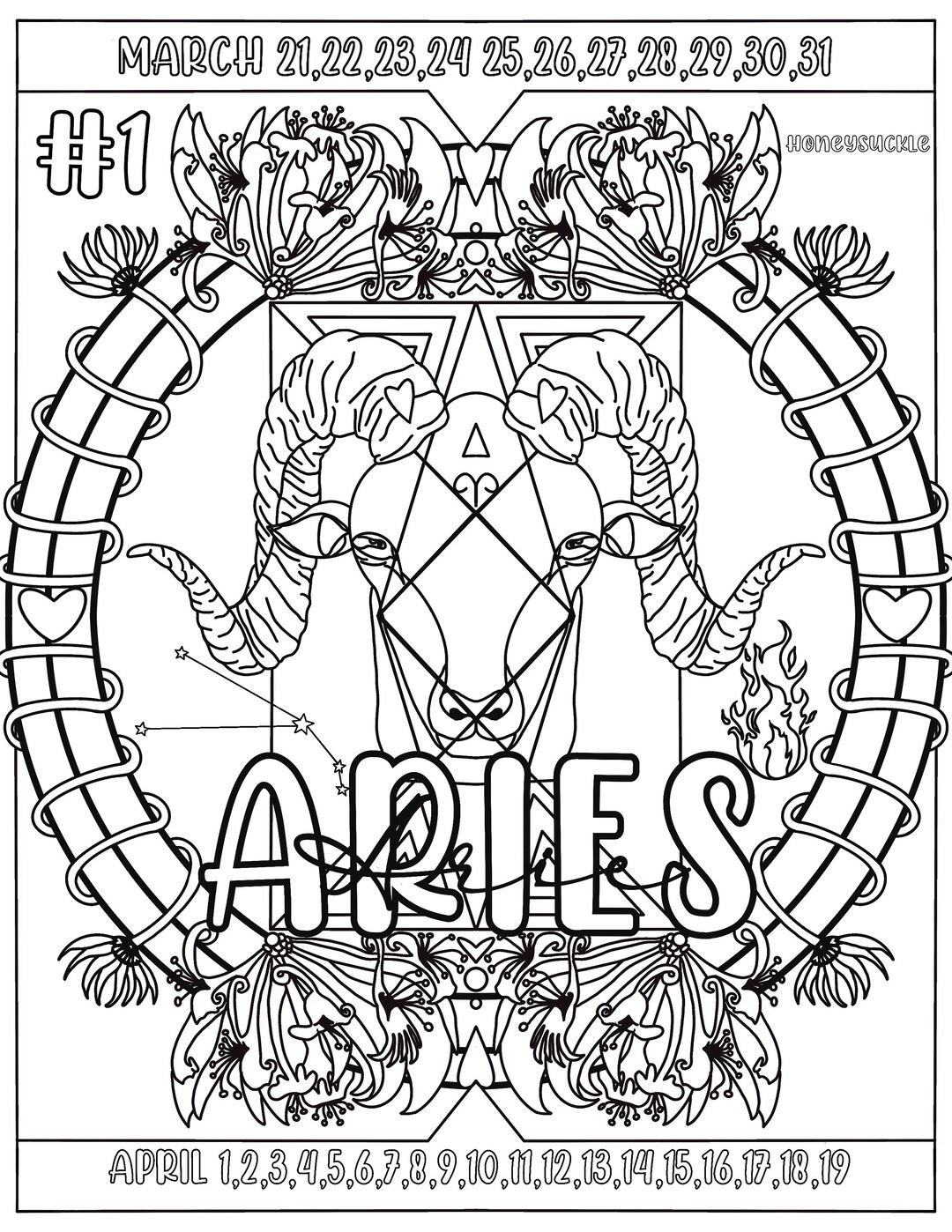 Digital Zodiac Aries Coloring Page - Etsy
