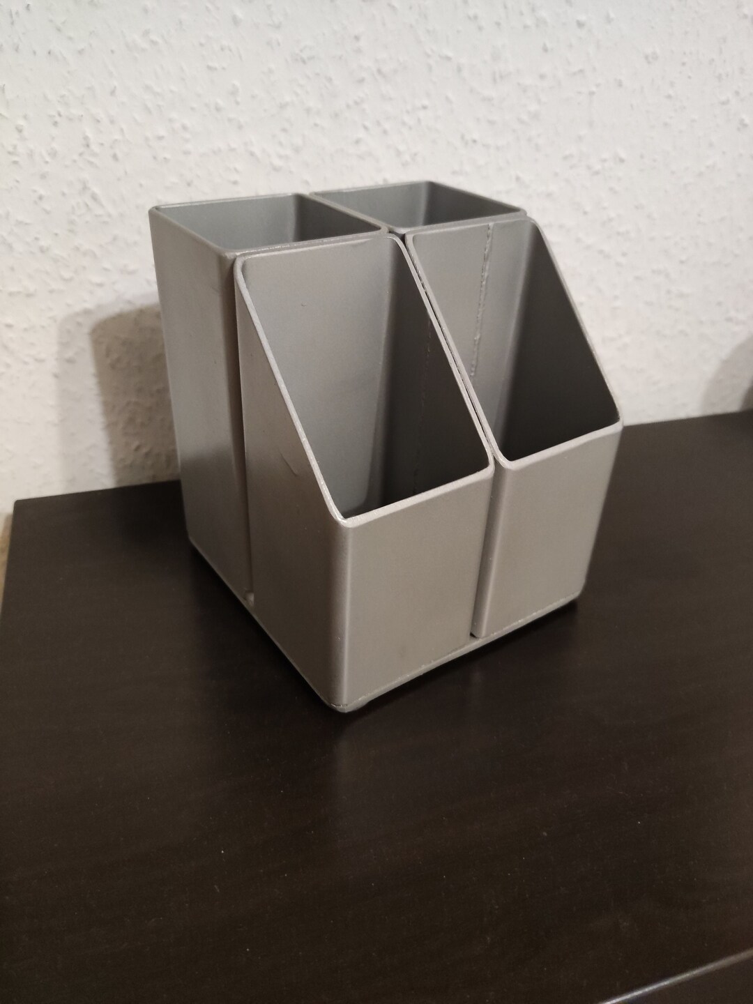 Pen Holder, Desk Organizer Handmade of Metal. Painted in Silver ...