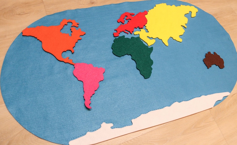 Montessori Felt World Map Continents - Etsy