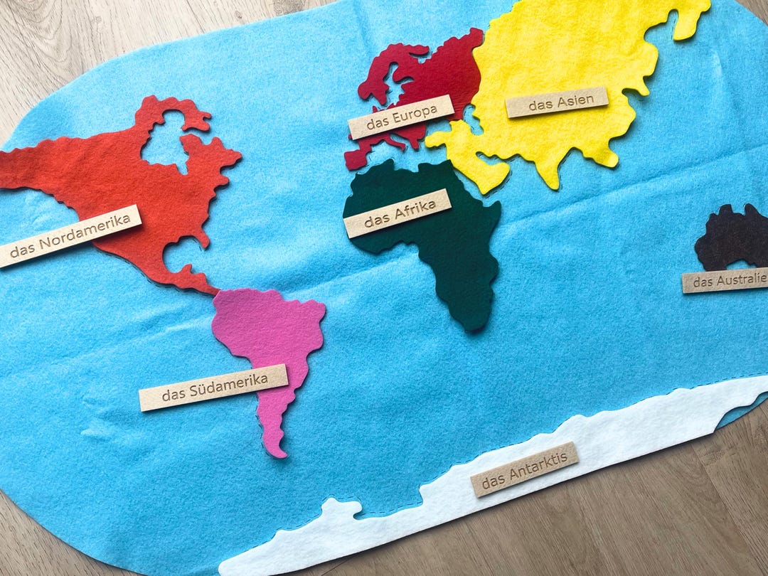 Montessori Felt World Map Continents - Etsy
