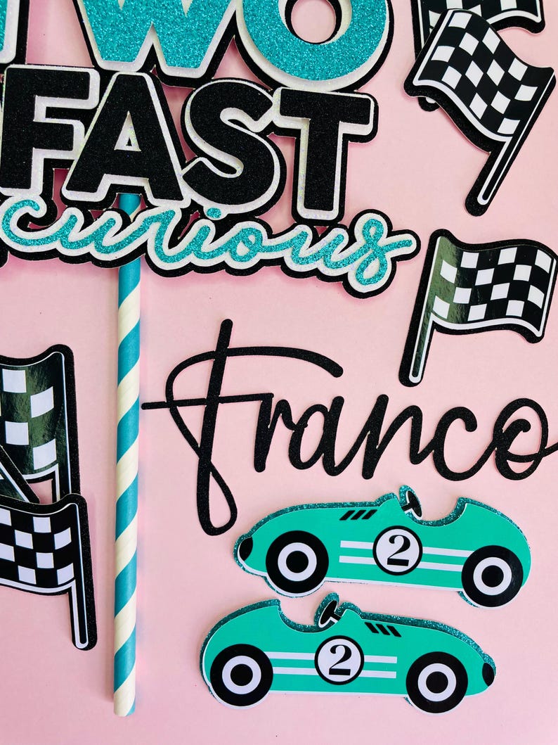 Two Fast 2 Curious Theme Cake Topper | Car Racing Theme Cake Topper Set ...