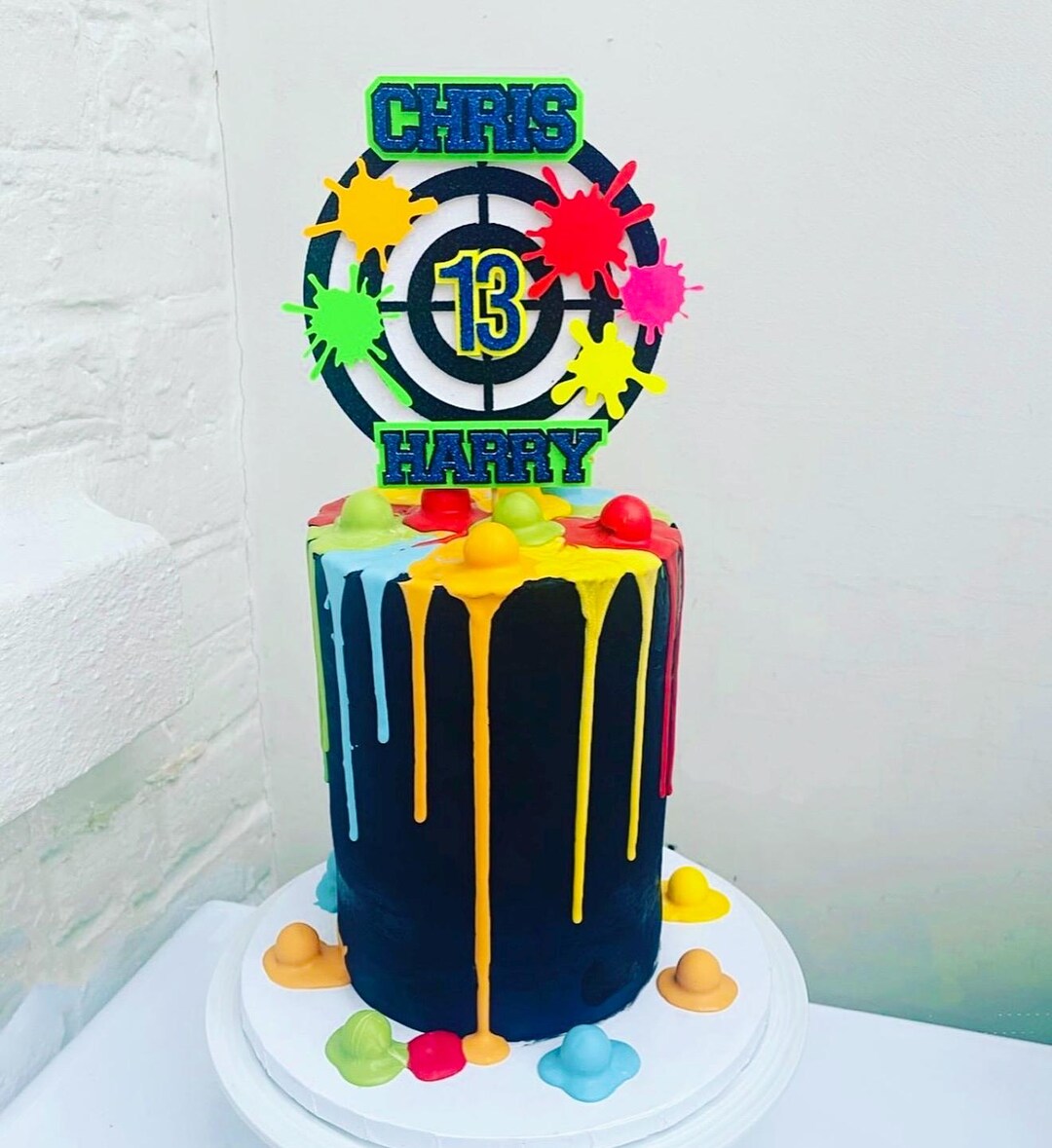 Paintball Theme 3D Glitter Cake Topper, Paintballing Birthday Cake ...