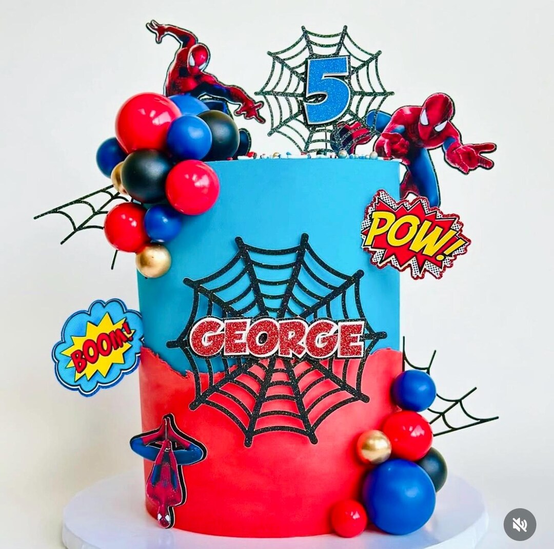Spiderman and Webs Glitter Cake Topper Set, Spider Man Cake Topper ...