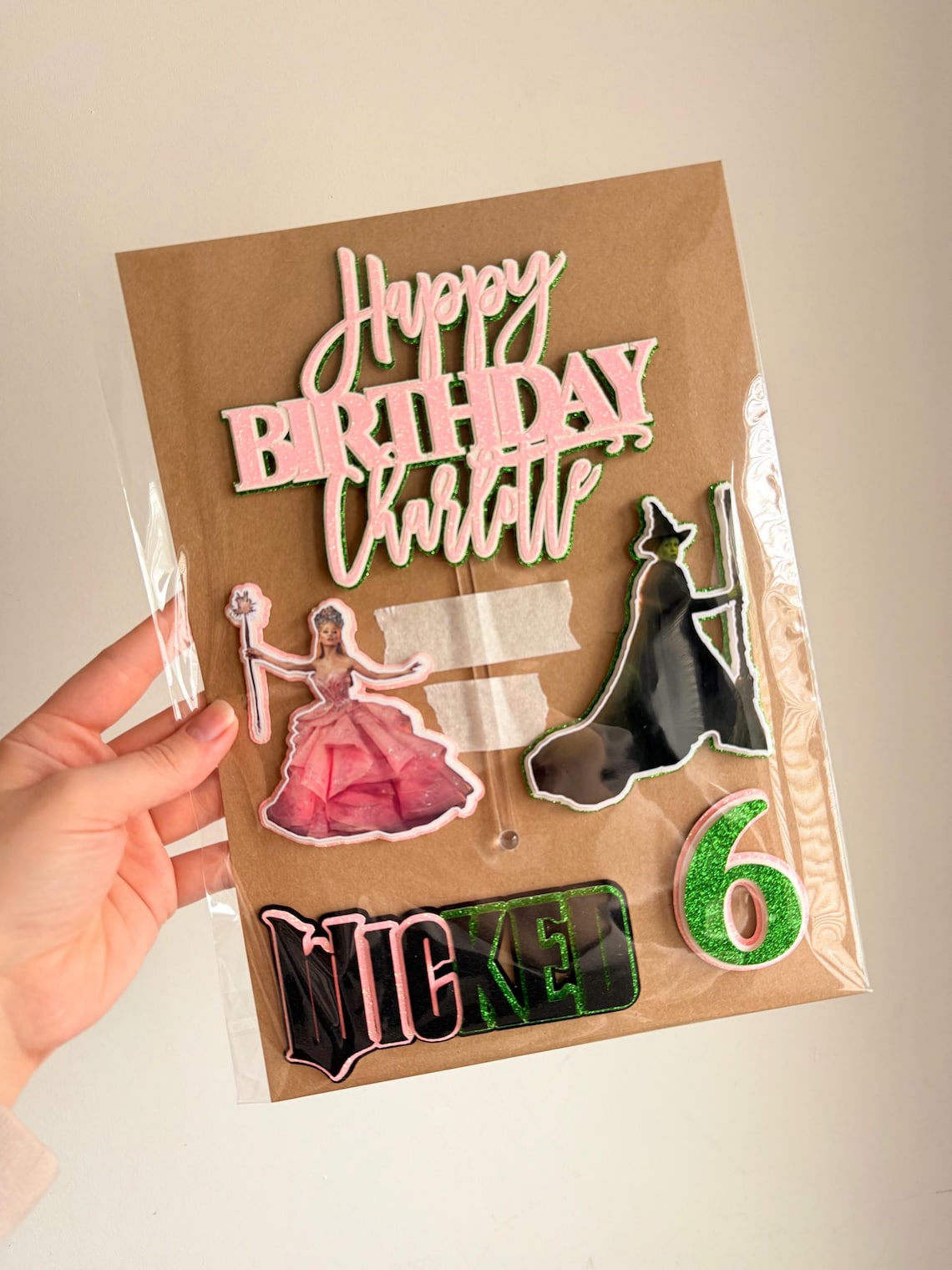 Wicked Theme Glitter Green and Pink Cake Topper Set, Glinda Elphaba ...