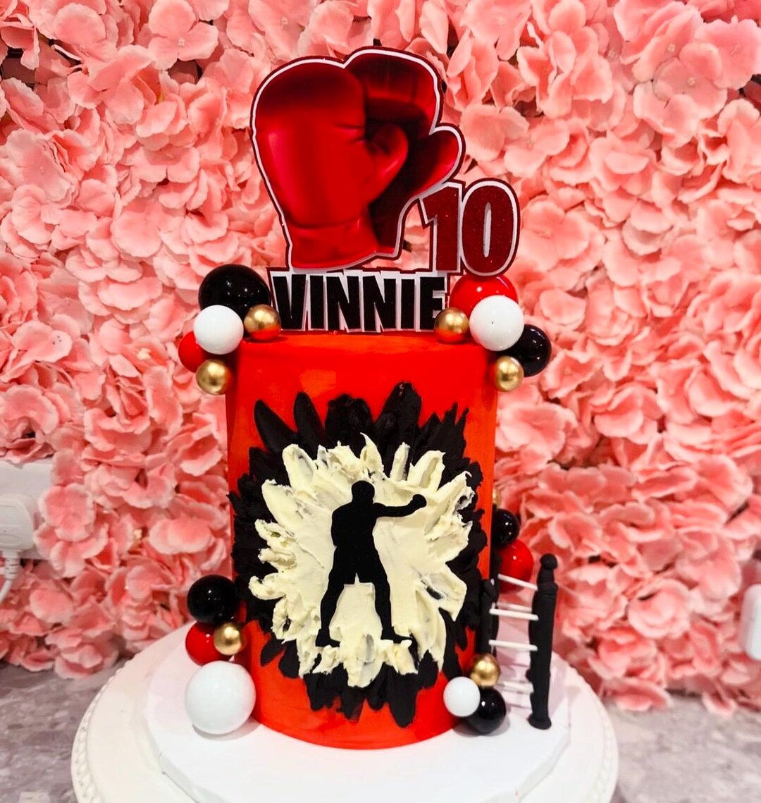 Boxing Gloves Theme 3D Glitter Cake Topper | Boxer Boxing Cake Topper ...
