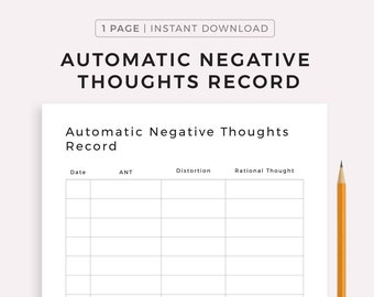 Challenge Automatic Negative Thoughts, CBT Worksheets, Mental Health ...