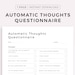 Automatic Thoughts Questionnaire, CBT Printable, Mental Health ...