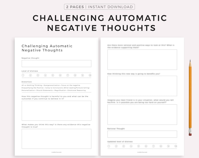 Challenge Automatic Negative Thoughts, CBT Worksheets, Mental Health ...