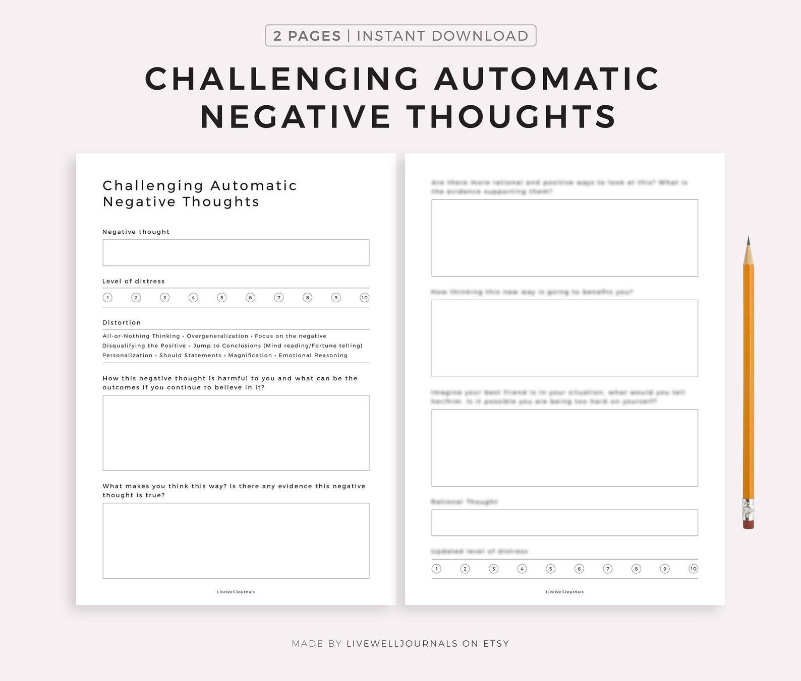 Challenge Automatic Negative Thoughts, CBT Worksheets, Mental Health ...