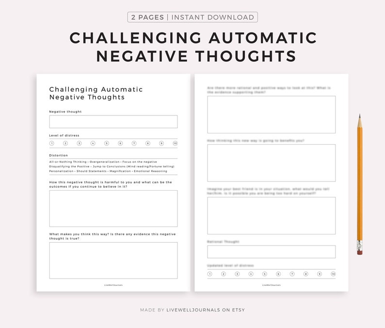 Challenge Automatic Negative Thoughts, CBT Worksheets, Mental Health ...