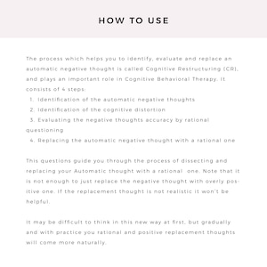 Challenge Automatic Negative Thoughts, CBT Worksheets, Mental Health ...