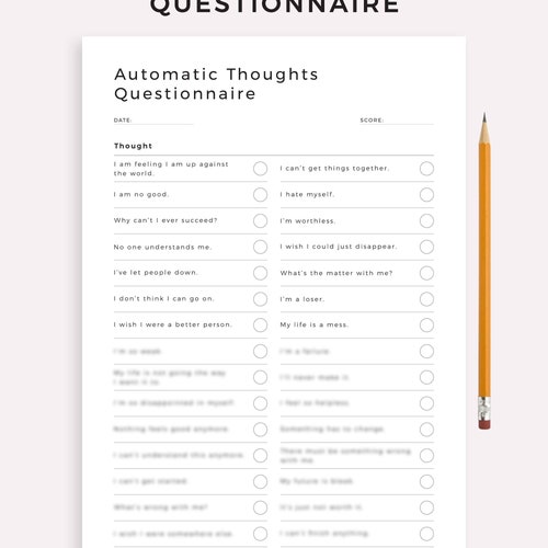 Automatic Thoughts Questionnaire CBT Printable Mental Health - Etsy