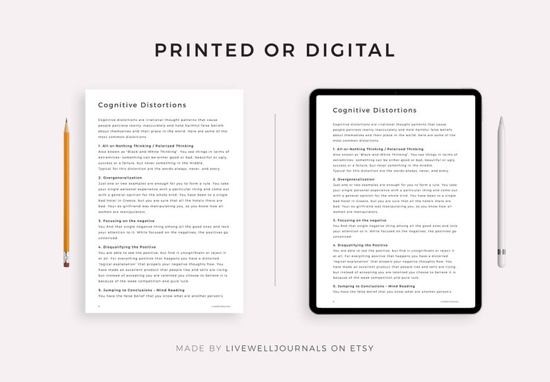 10 Cognitive Distortions, CBT Printable Insert, Instant Download PDF - Etsy
