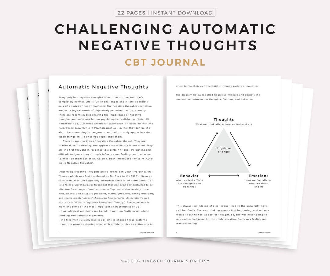 Challenging Automatic Negative Thoughts, 22 Page CBT Journal Printable ...