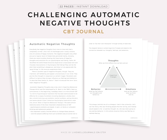 Challenging Automatic Negative Thoughts 22 Page CBT Journal - Etsy